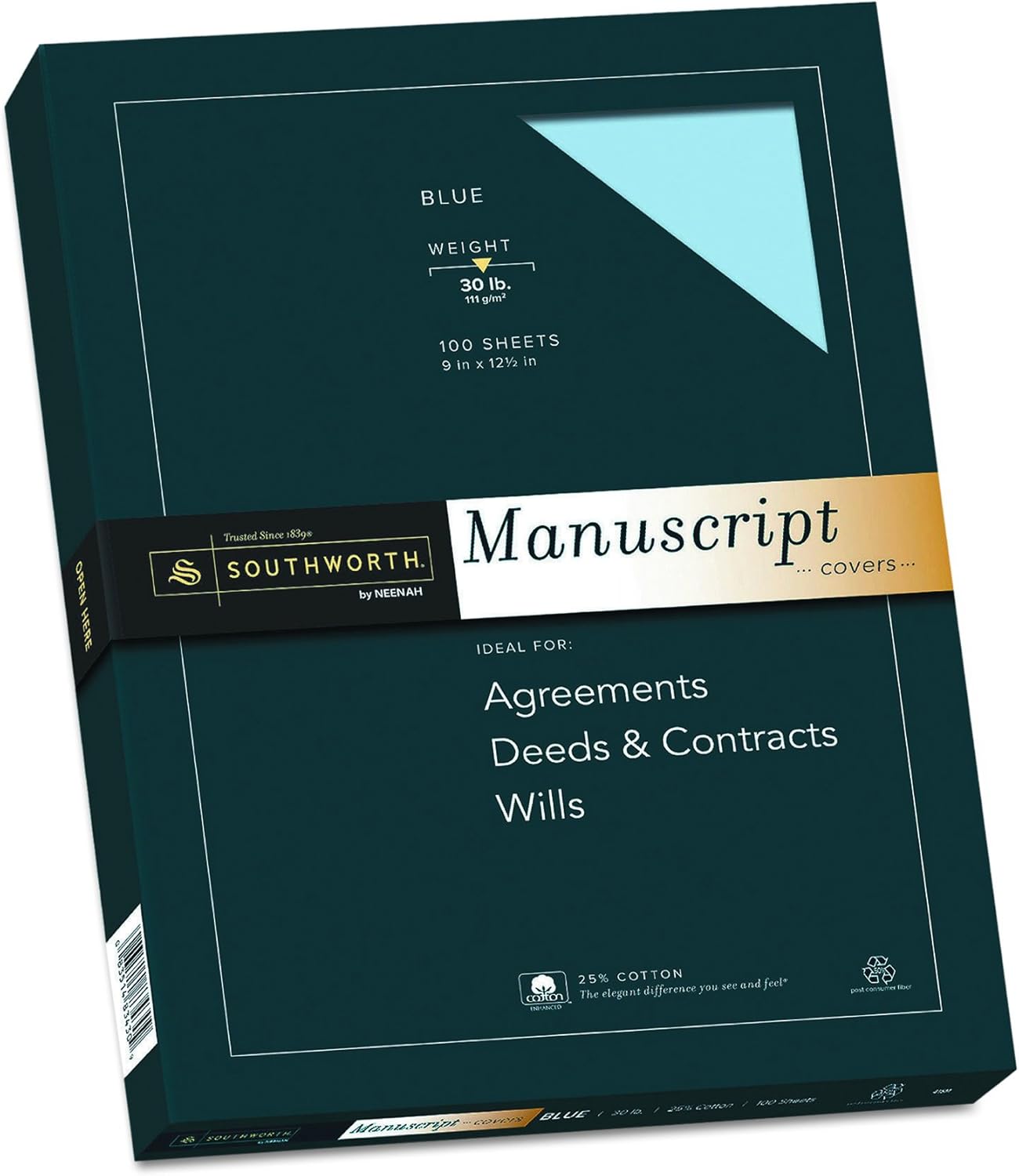 Southworth 41SM 25% Cotton Paper Blue Manuscript Covers, 9” x 12.5”, 30 ...