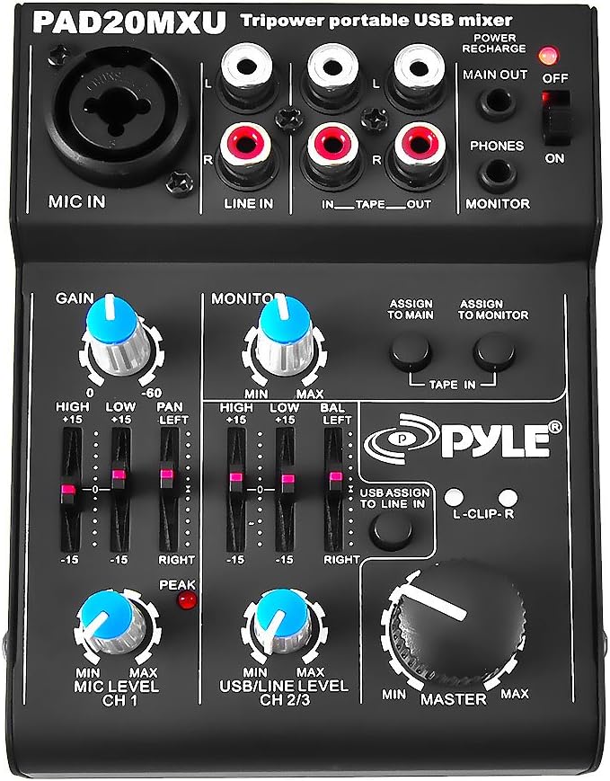 Pyle-Pro 5 Channel Professional Compact Audio Mixer with USB Interface ...