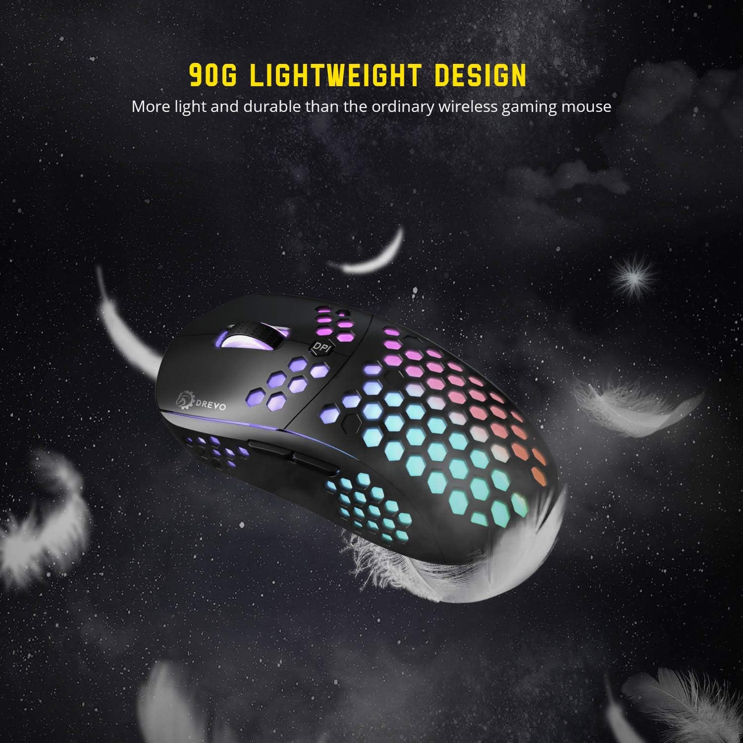 DREVO Falcon Wireless Lightweight Gaming Mouse with Full RGB, PAW3335 ...