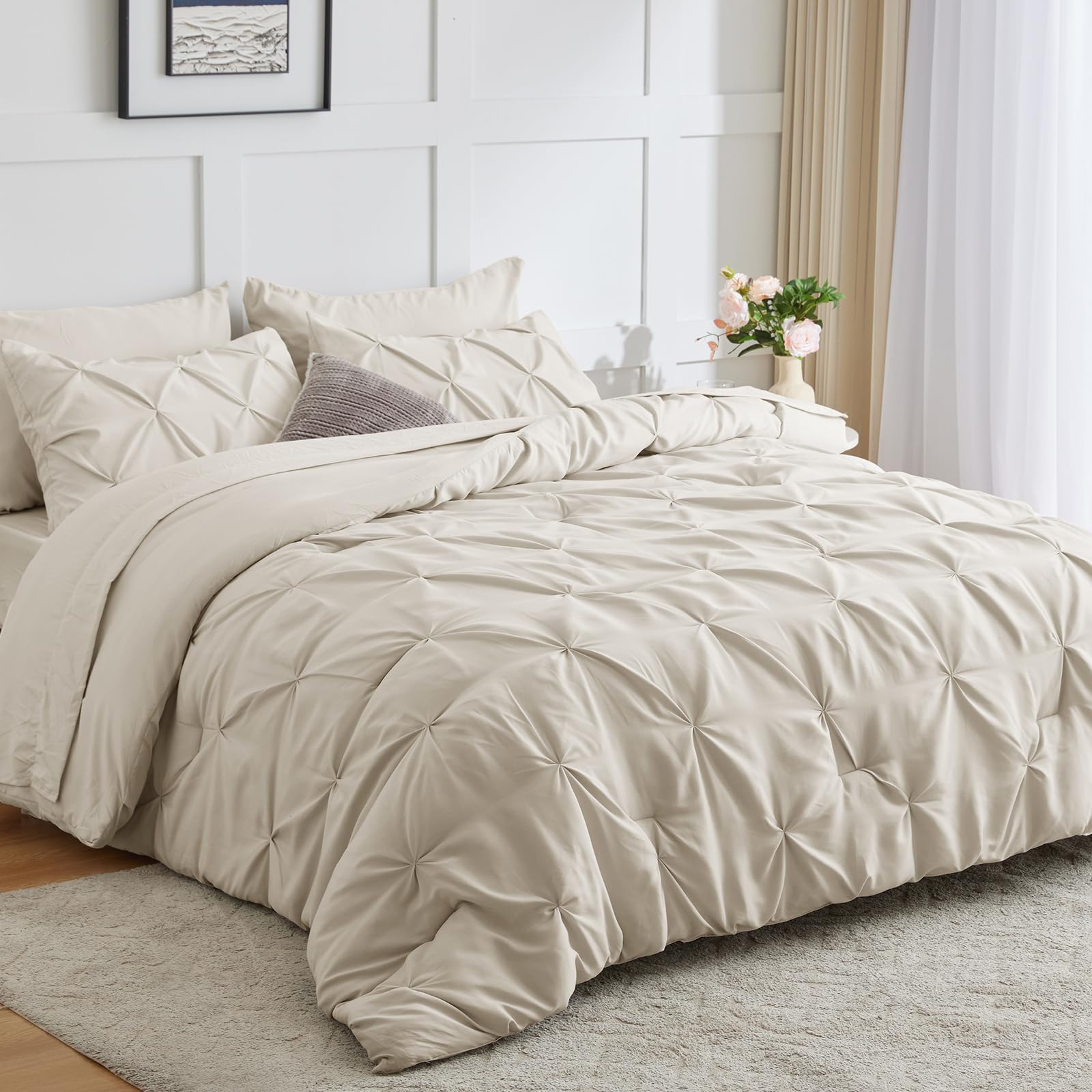 CozyLux Beige Comforter Set Queen 7 Pieces Bed in A Bag Cream Off White ...