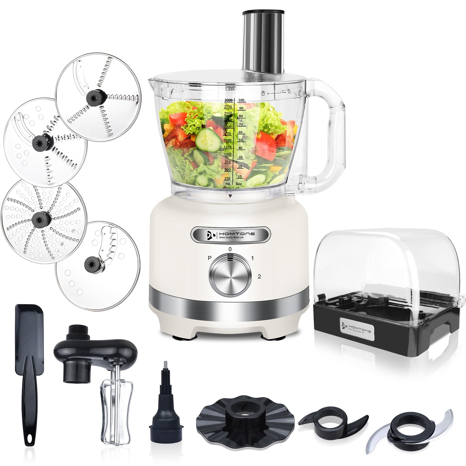 Homtone 16 Cup Food Processor with Storage Box, 10-in-1 Electric ...