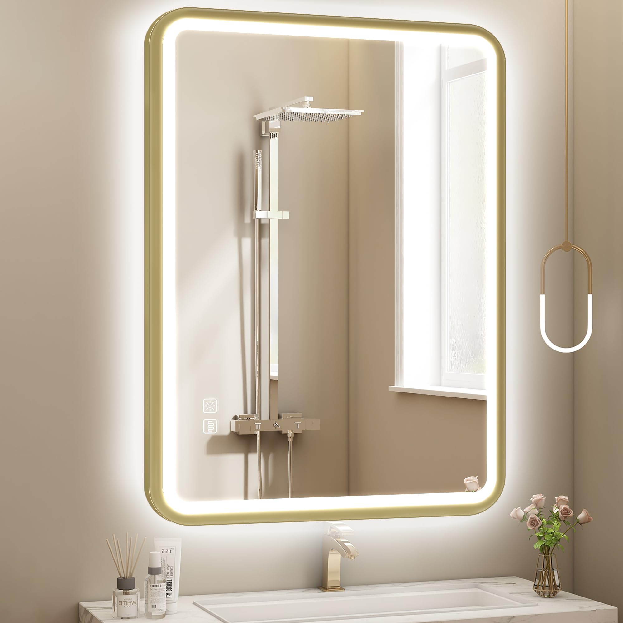 S'bagno 32X24 Gold LED Mirror for Bathroom with Frontlit & Backlit, LED ...
