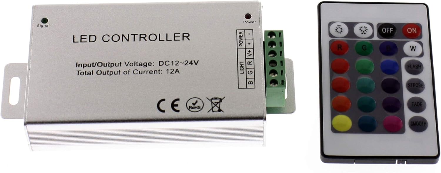 IR RGB Stripe Controller 24 Key Aluminium 12A – BigaMart