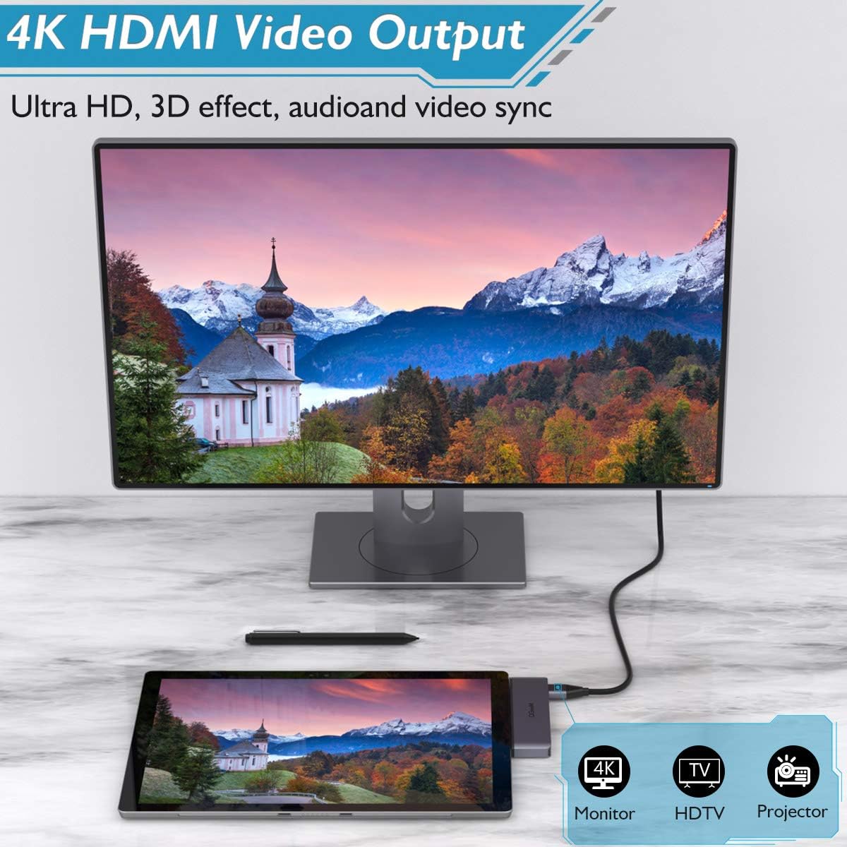 Space Gray Surface Pro 7 Docking Station,QGeeM USB C Hub HDMI Adapter ...