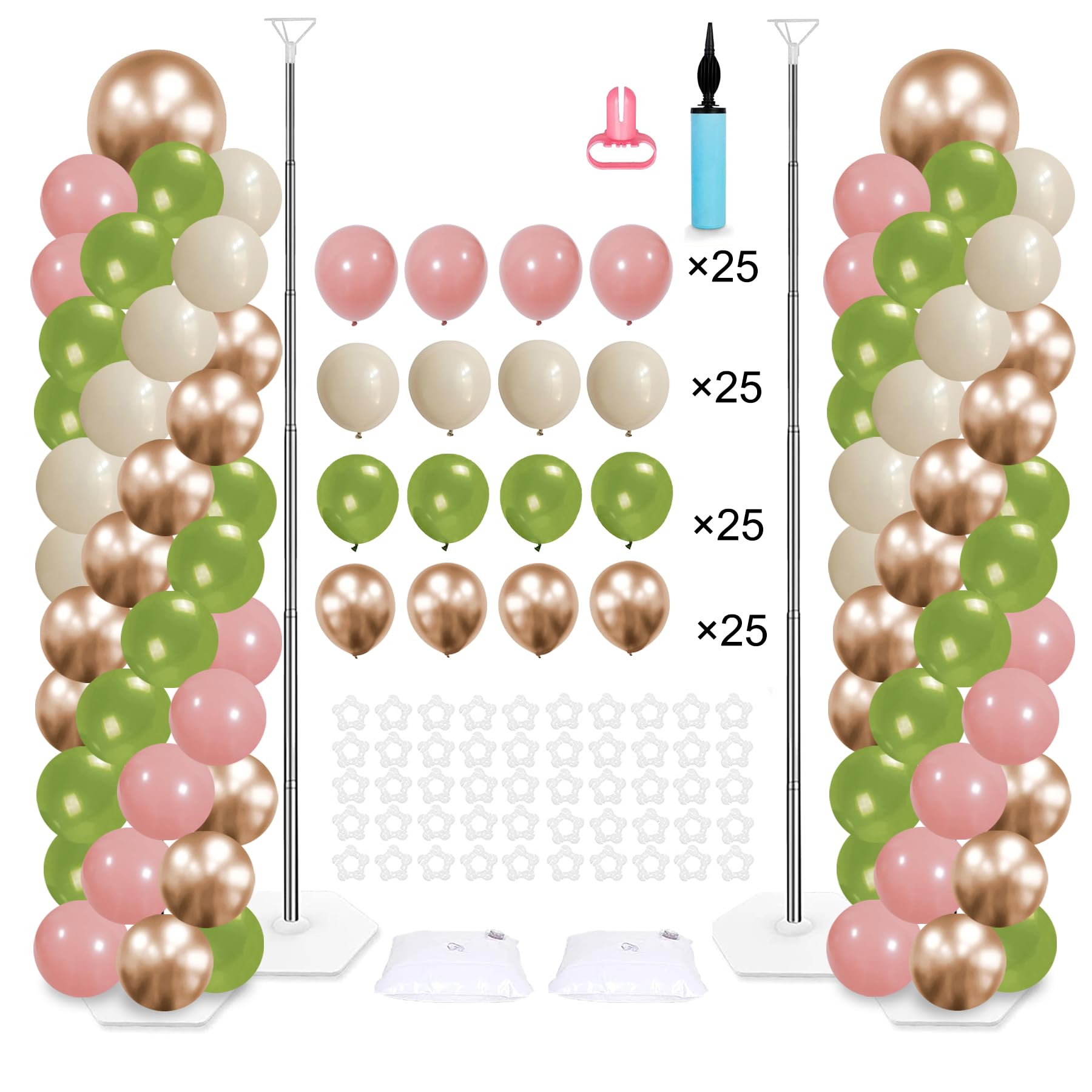2 Sets Balloon Column Stand Kit with 100 Balloons 6 Ft Adjustable ...