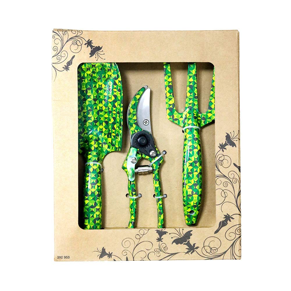 FLORA GUARD 3 Piece Aluminum Garden Tool Set with Green Print - Trowel ...