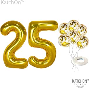 Amazon.com: Number 25 and Gold Confetti Balloons - Large, 40 Inch Foil ...