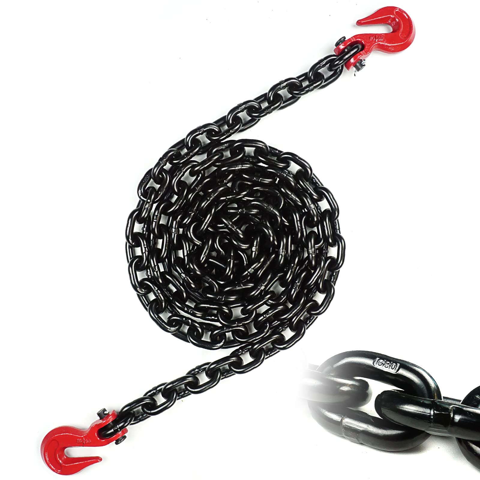 AYMMIC 3/8'' x 20FT Binder Chain, G80 Tow Chain with Clevis Grab Hooks ...