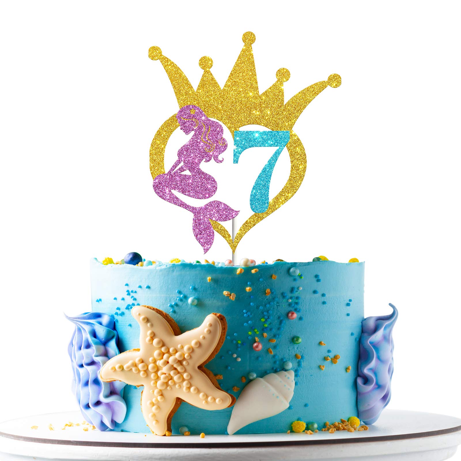 Mermaid Seven Cake Topper Happy 7th Birthday Cake Decor Im | Desertcart ...
