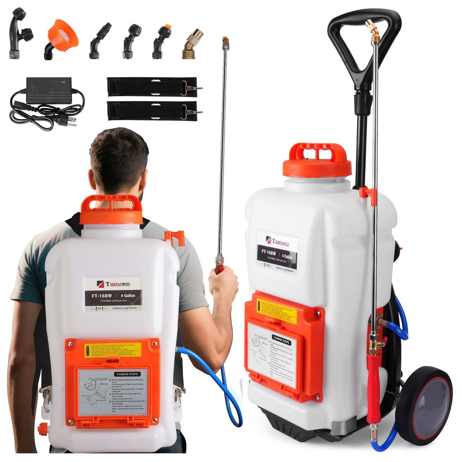 Toovem Battery Powered Backpack Sprayer 4 Gallon, Adjustable 0-94 PSI ...