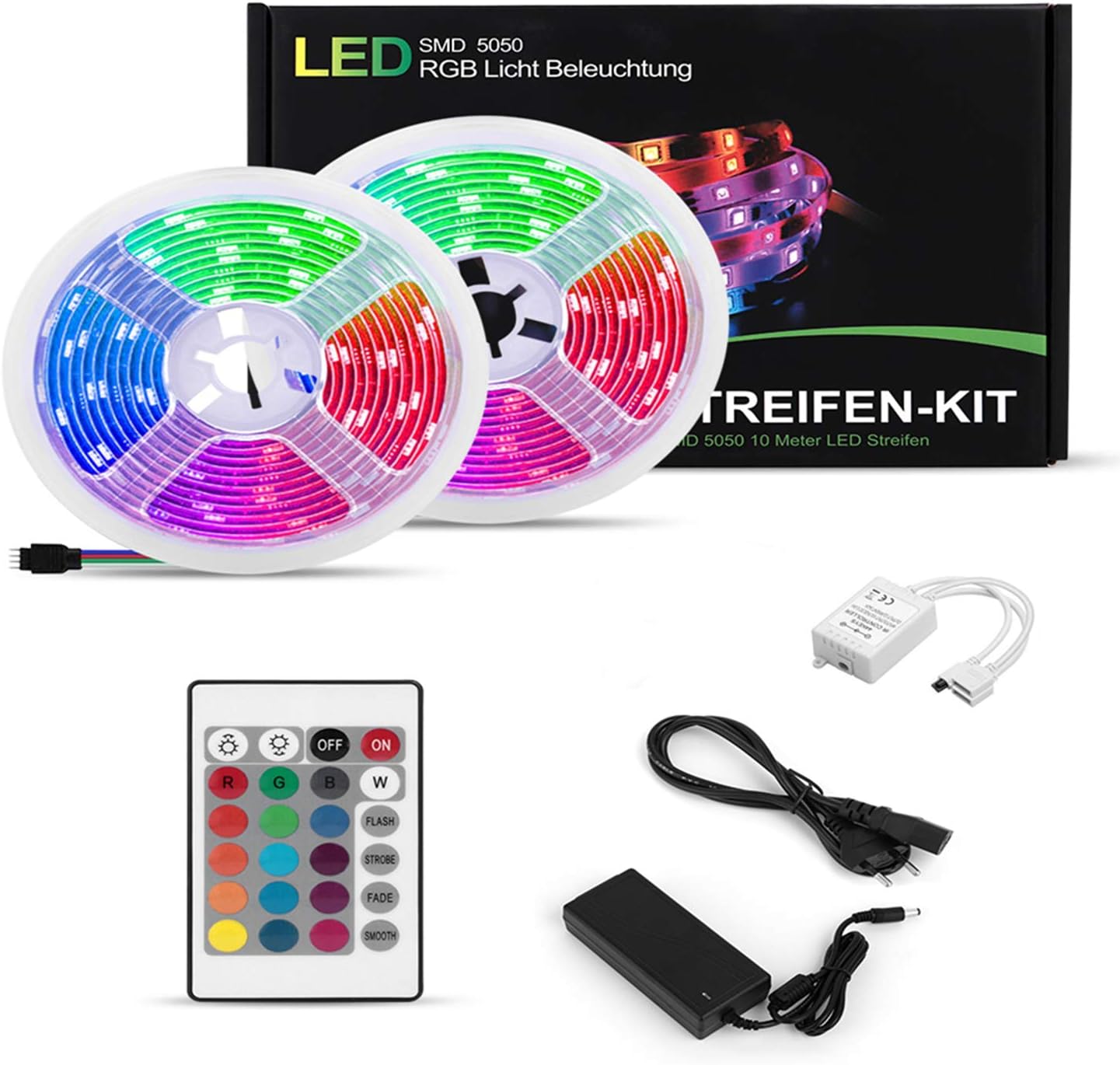 LED Streifen Strip 10m SMD 5050 Leds RGB LED-Streifen-Kit mit Netzteil ...