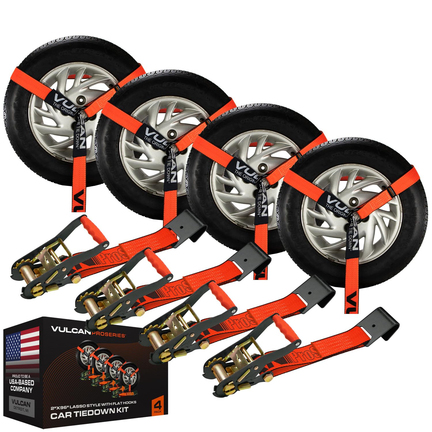 VULCAN Car Tie Down with Flat Hooks - Lasso Style - 2 Inch x 96 Inch ...