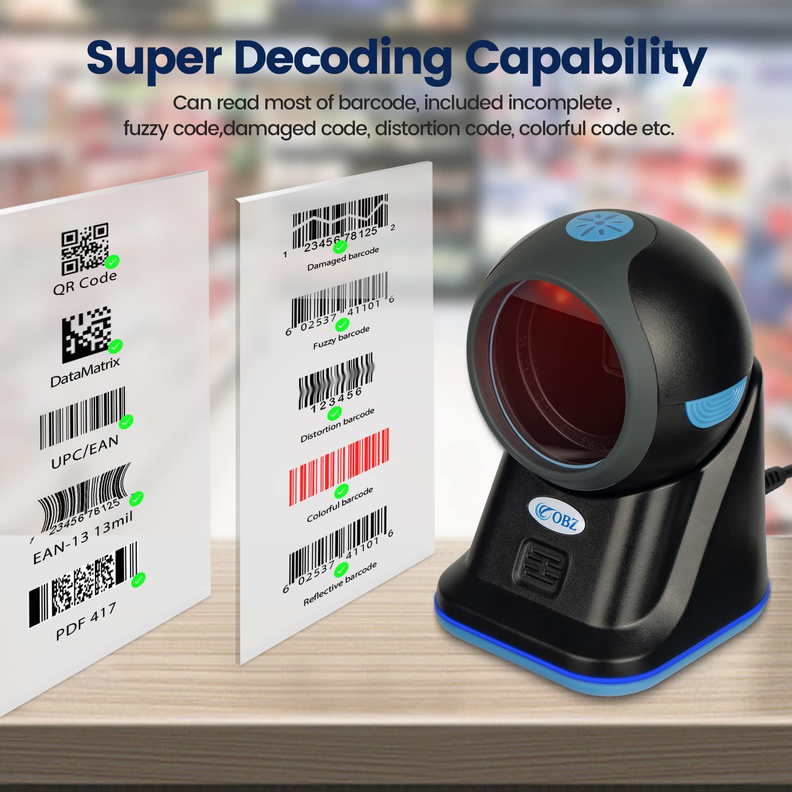 Mua OBZ 1D 2D QR Hands-Free Barcode Scanner, Omnidirectional Automatic ...