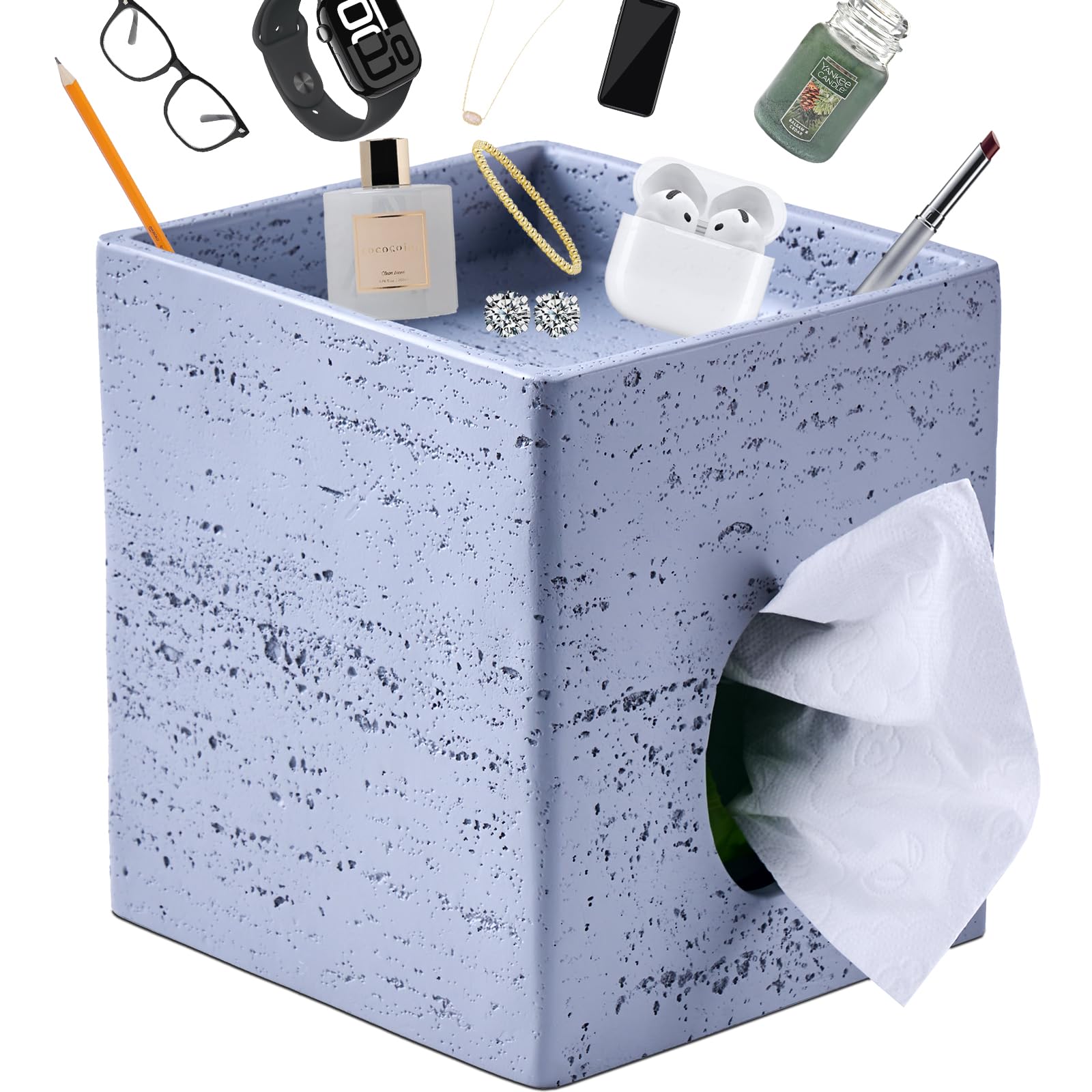 Grey Natural Travertine Textures Square Tissue Box Cover with Storage ...