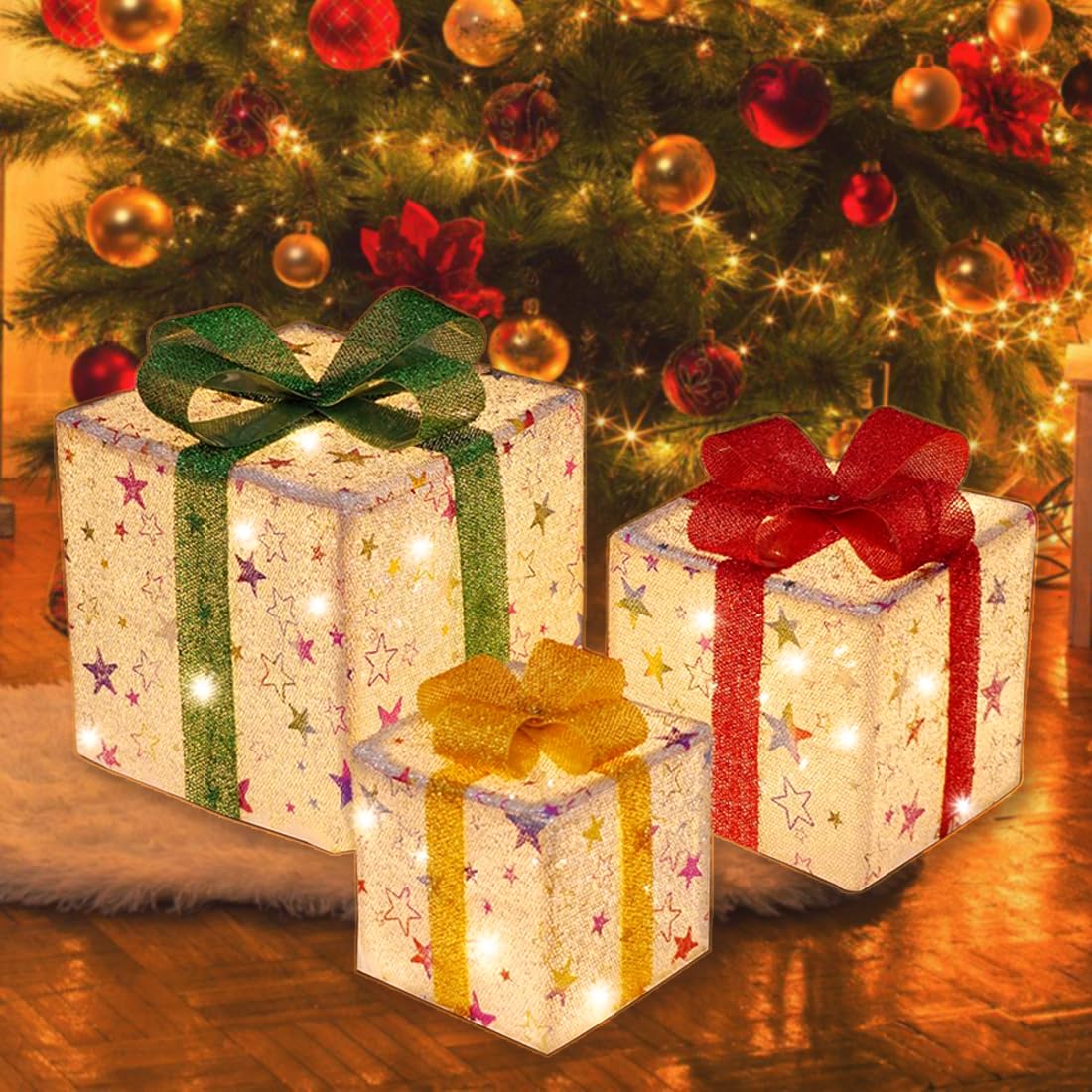 Christmas Lighted Gift Boxes,75 LEDs Pre-lit Light up Xmas Present ...