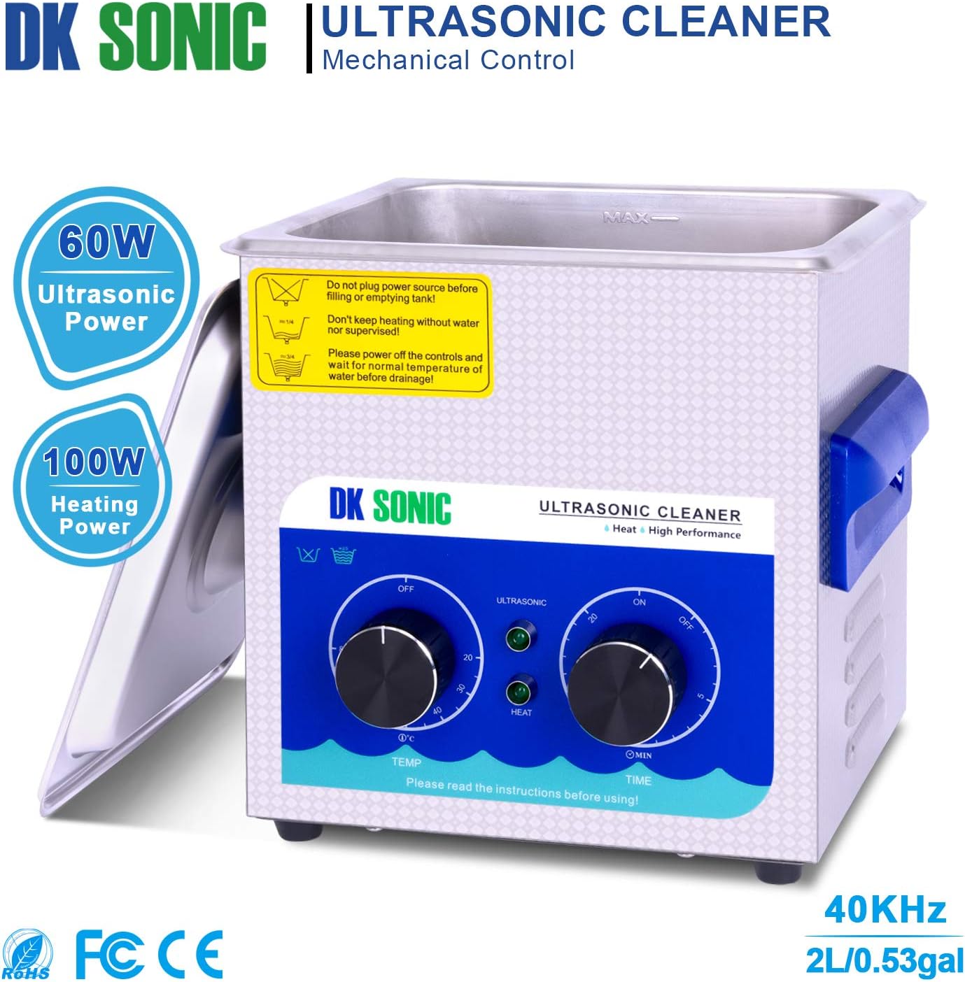 DK SONIC Commercial Ultrasonic Cleaner 2L 60W Sonic Cleaner with Heater ...
