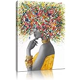 Amazon.com: HANKCLES African American Wall Art Sunflower Black Woman Canvas Print Yellow Black ...