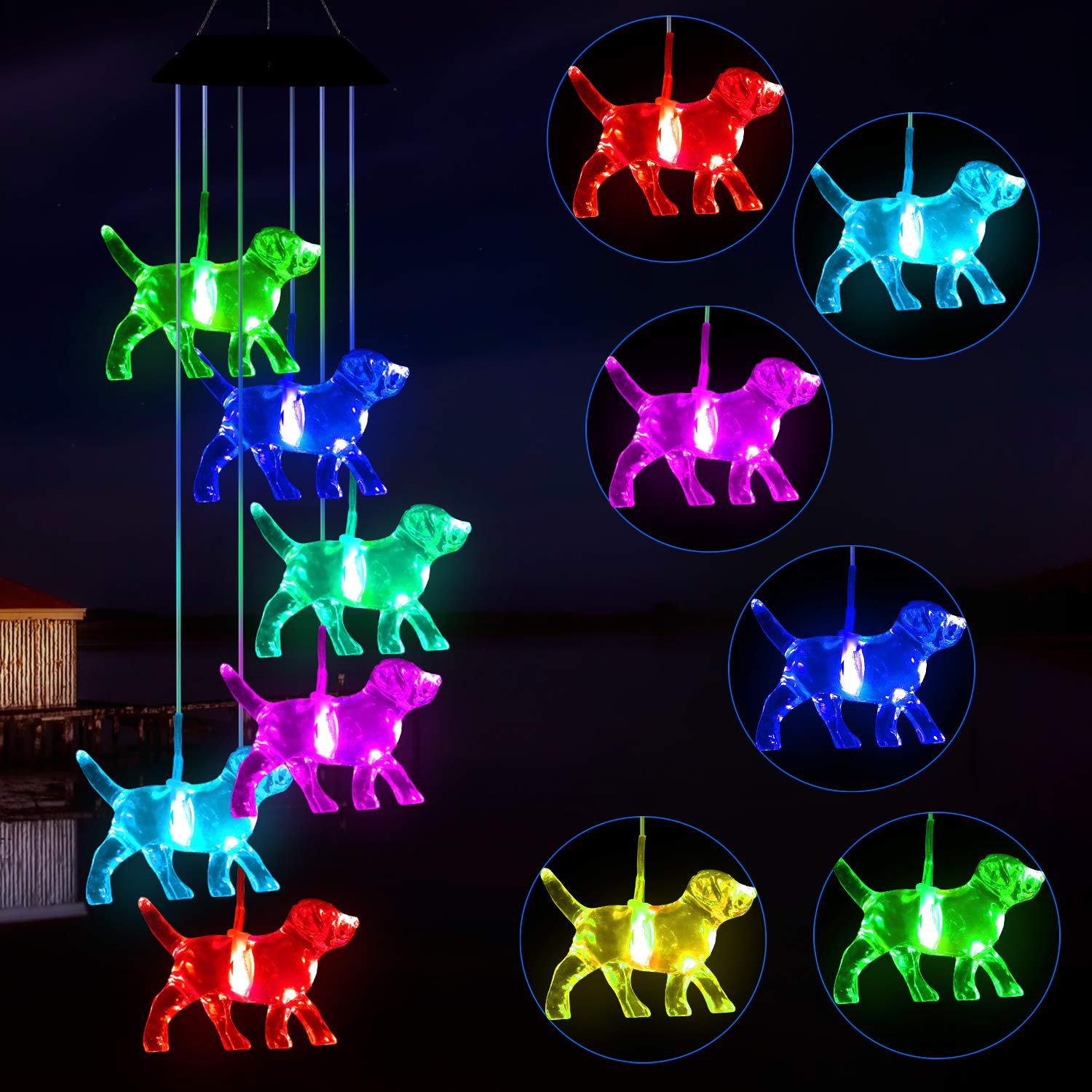 Solawindchime Dogs Wind Chimes Gifts for Women, Color Changing Dogs ...
