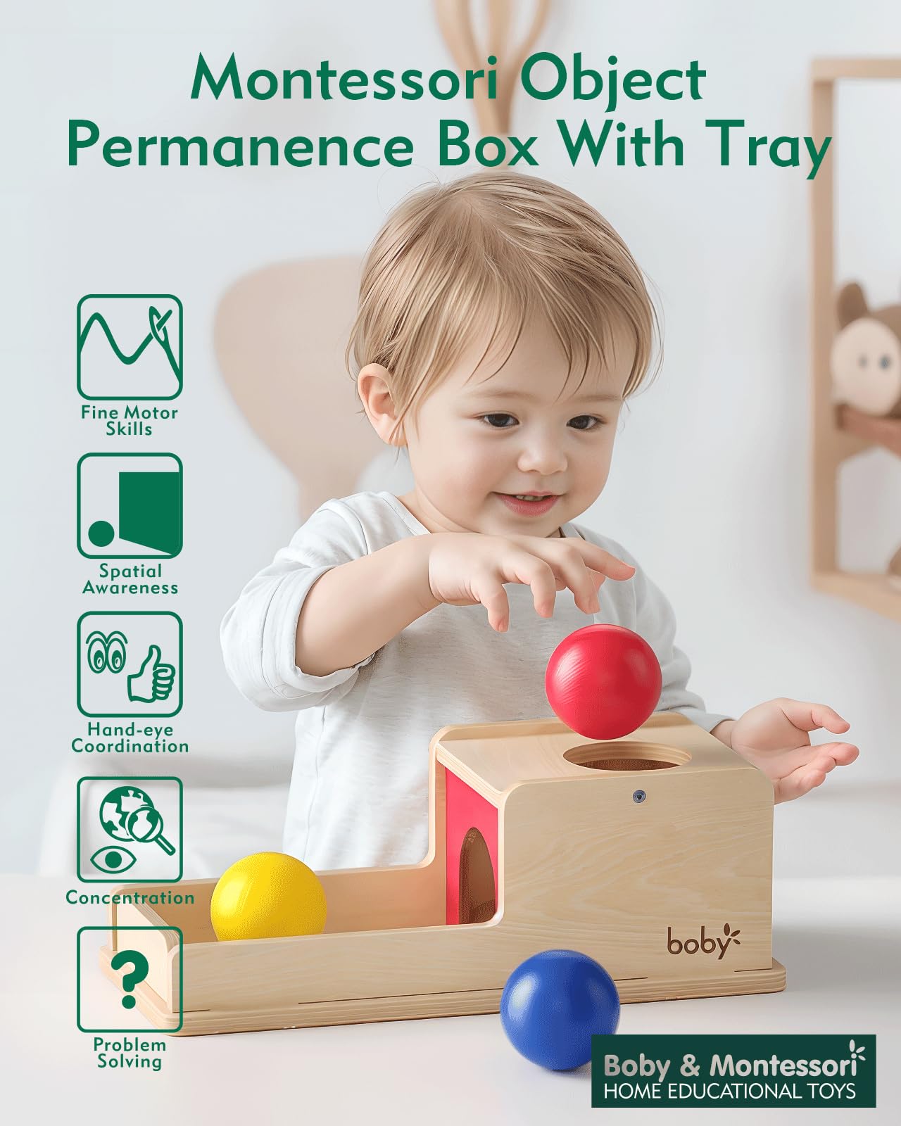 Boby Montessori Object Permanence Box with Tray Three Balls Wooden ...