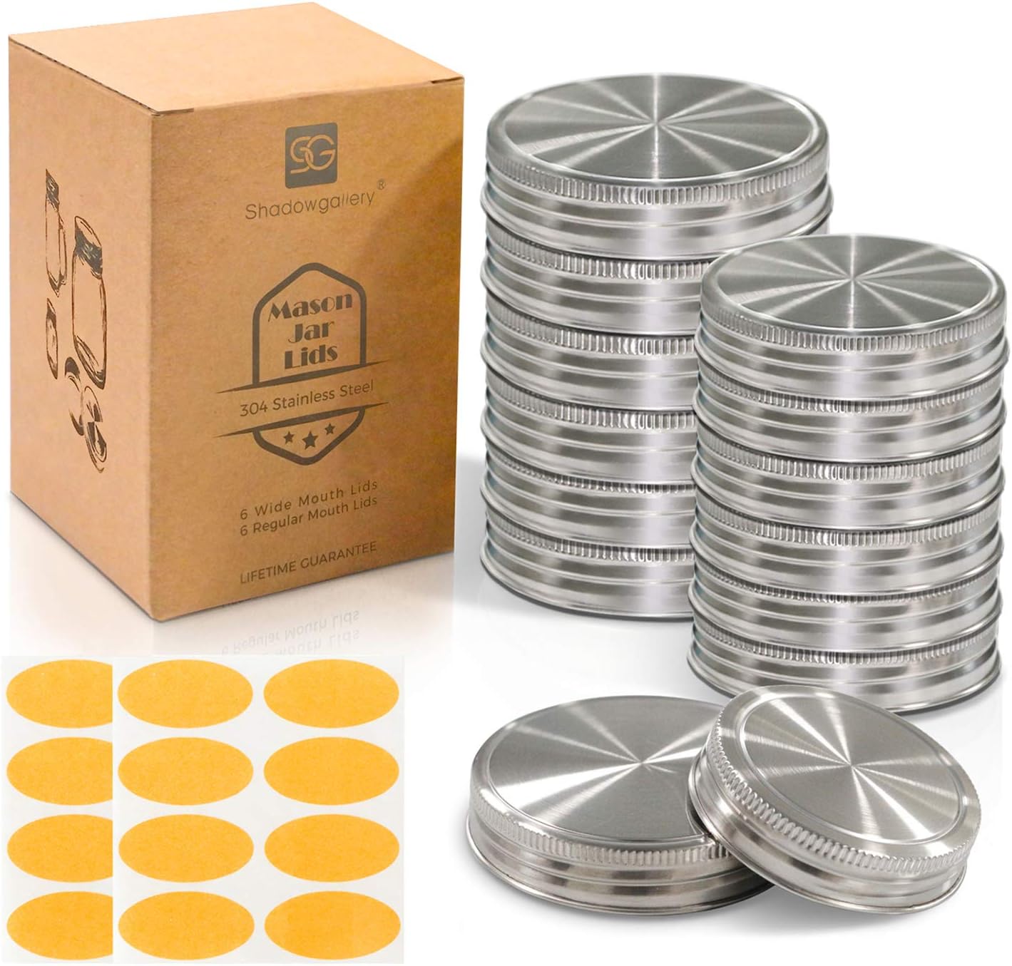 Amazon.com: 12 Pack Stainless Steel Mason Jar Lids, 6 Wide Mouth & 6 ...