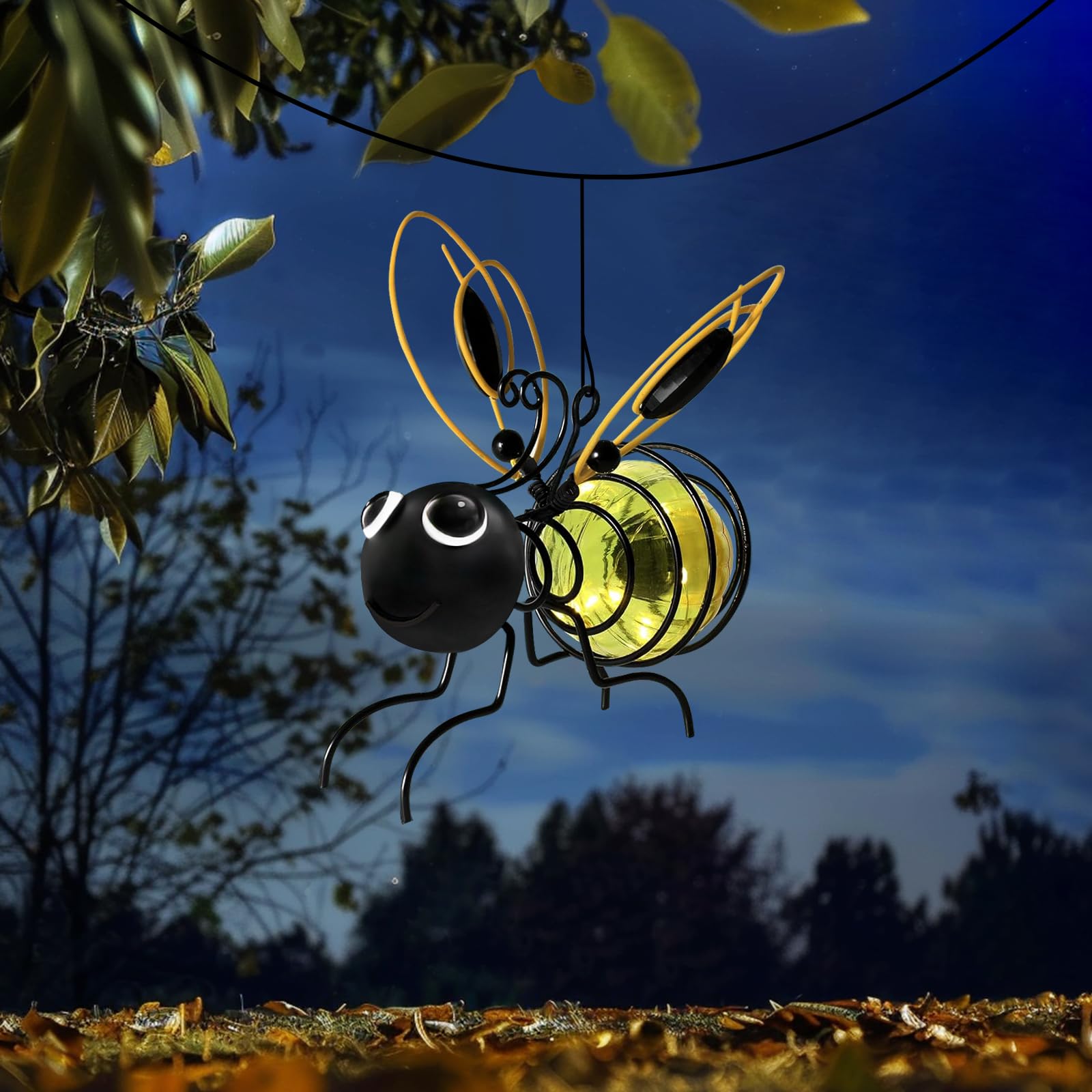 EVOLUX Outdoor Hanging Bee Solar Light Decor for Outside, Glowing Metal ...