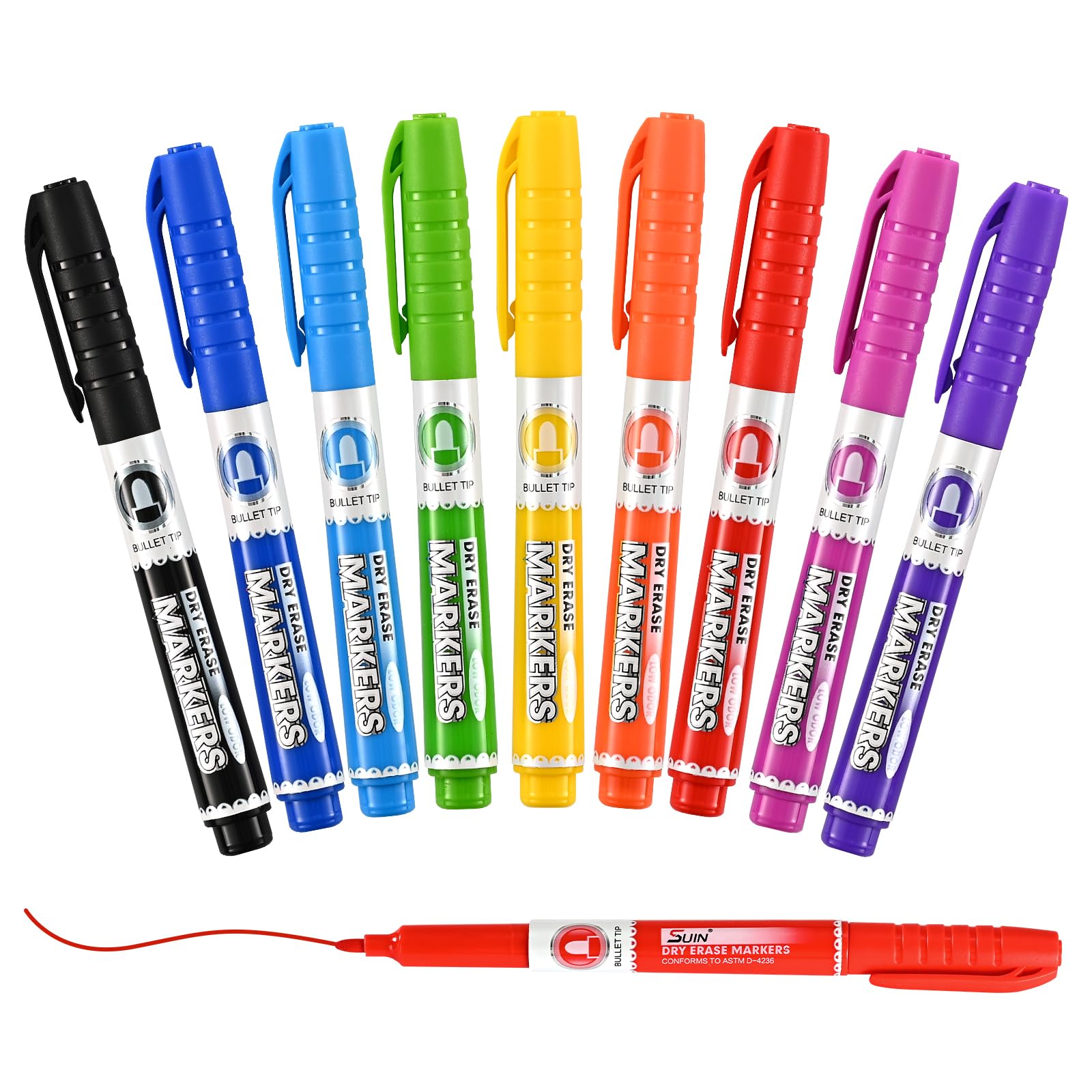 SUIN 9 Colors Dry Erase Markers - Low Odor, Non-Toxic, Slim Whiteboard ...
