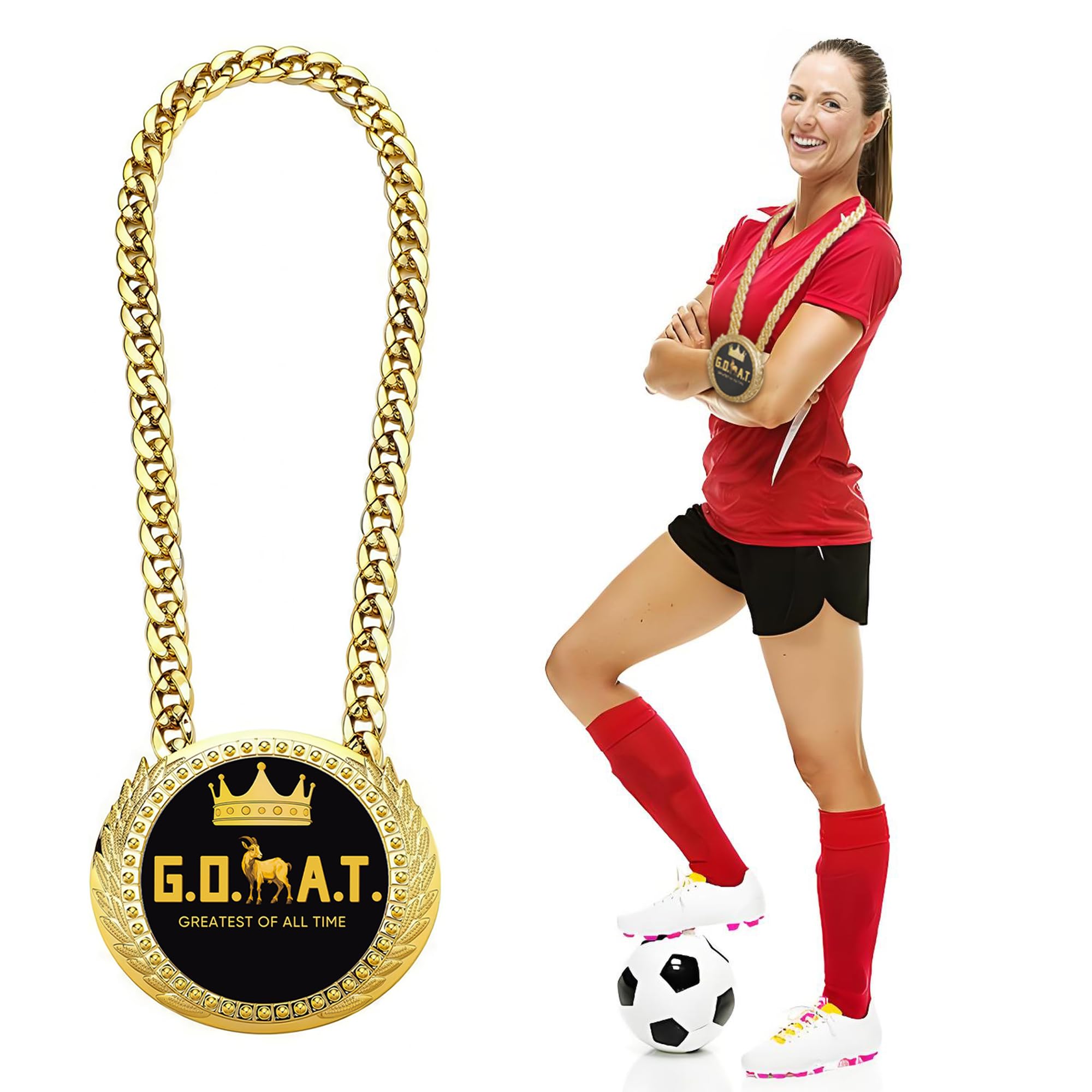 Greatest of All Time Turnover Chain - 6" Big Gold Awards Medal Goat ...