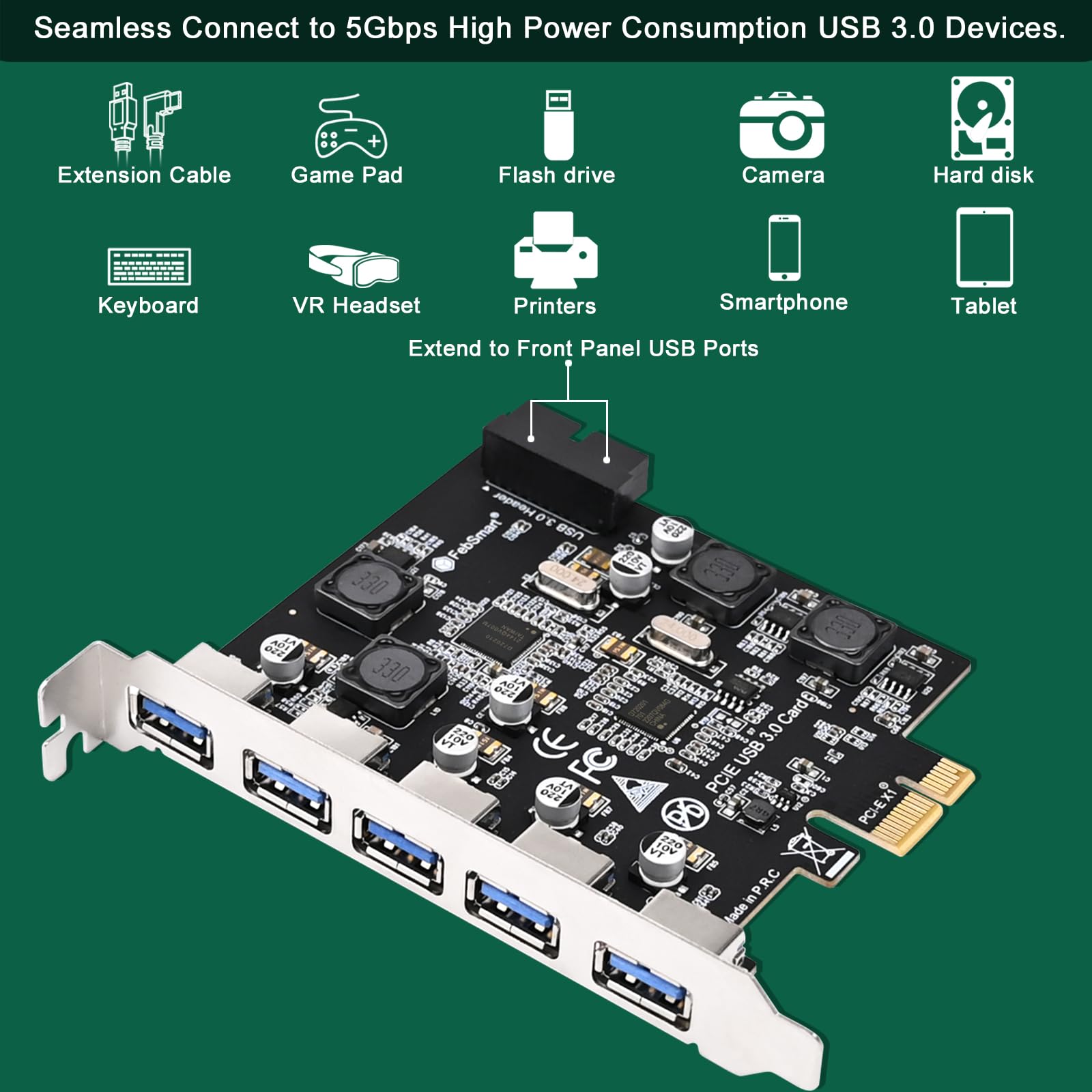 Mua 7-Ports Superspeed 5Gbps USB 3.0 PCIE Expansion Card, 5-Ports USB-A ...