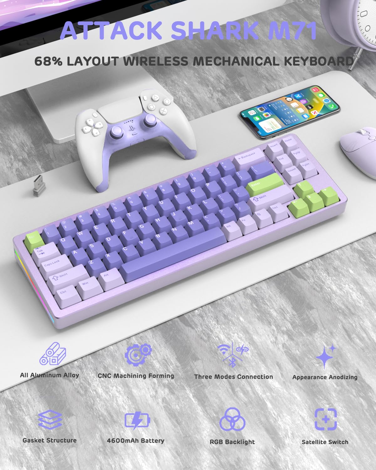 Mua ATTACK SHARK M71 75%TKL Wireless Mechanical Keyboard,Full Aluminum ...