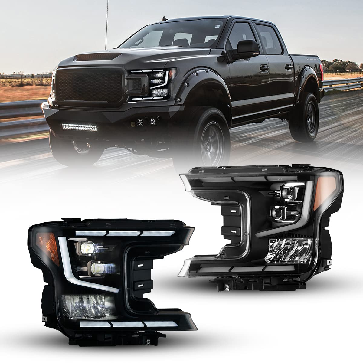 ROXX Full Led Headlights Assembly for 2018 2019 2020 Ford F150, Led High Low Beam Headlights w ...