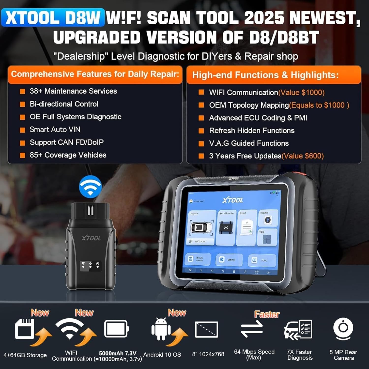 Mua XTOOL D8W Wireless Bidirectional Scan Tool, 2025 OBD2 Scanner with ...