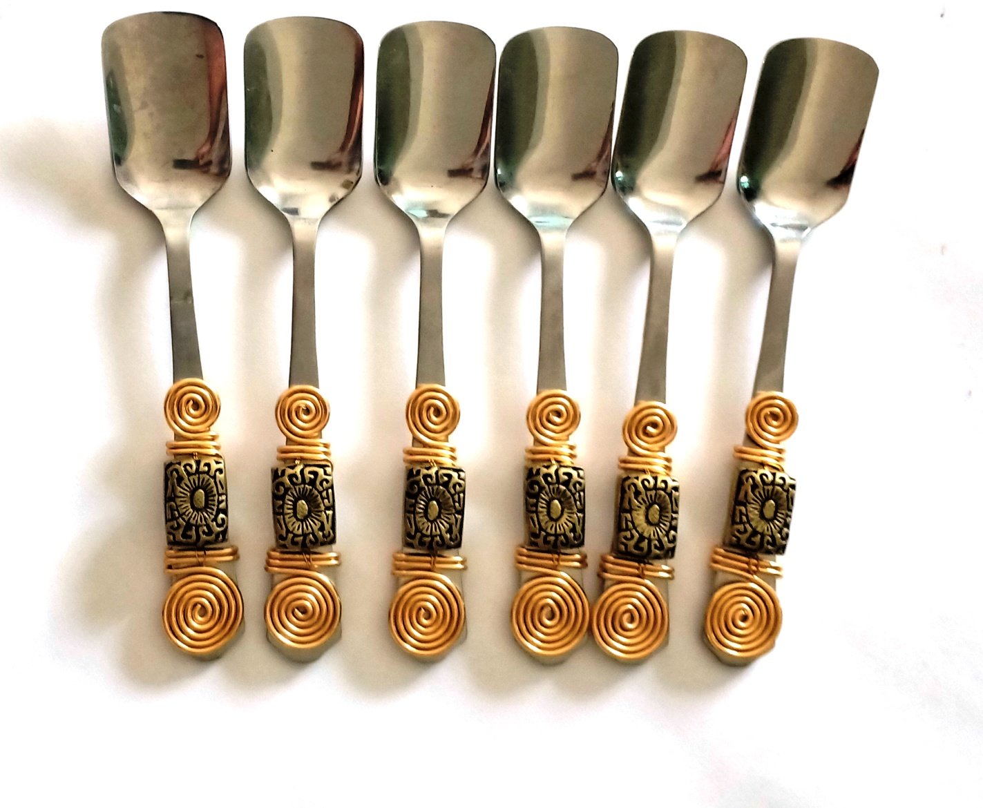 Buy Jewel Kraft Fancy Stainless Steel Dessert Spoons Set of 6 (20 cm x ...