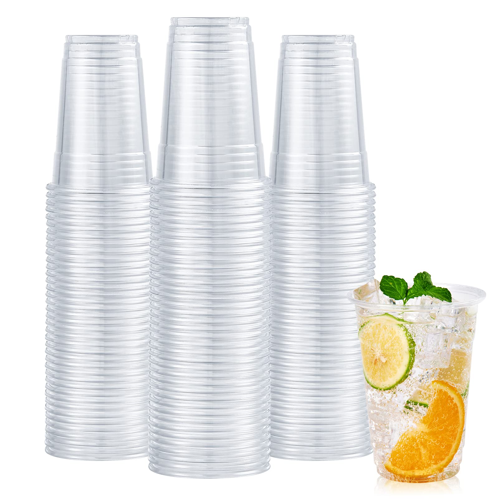 Turbo Bee 100 Pack 16 oz Clear Plastic Cups,Disposable PET Crystal Drinking Cups, Disposable ...