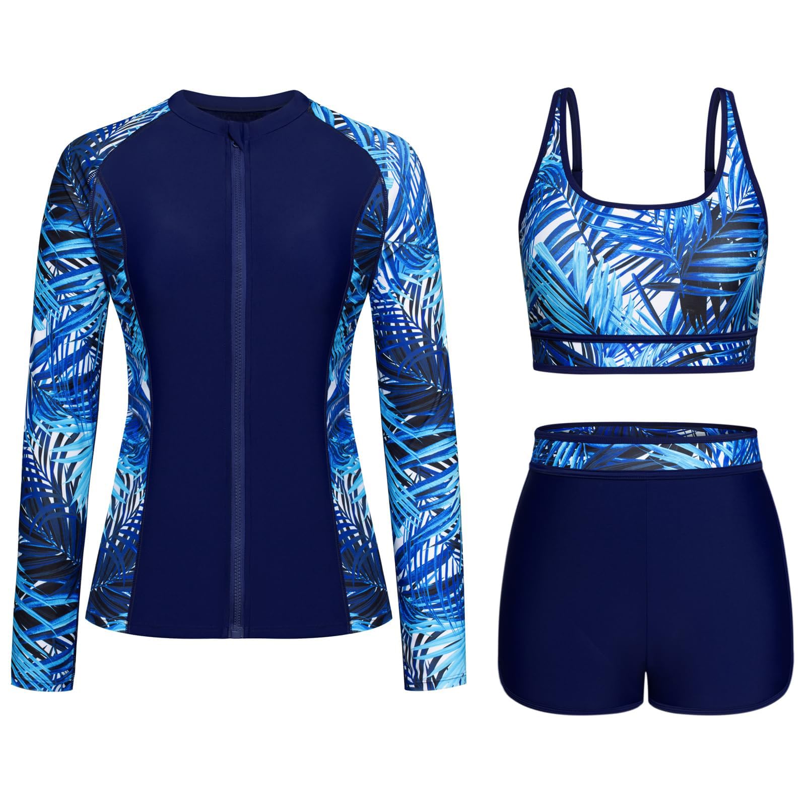 Lopie Women's 3 Piece Rash Guard Shirts Long Sleeve Swimsuits Set Full ...