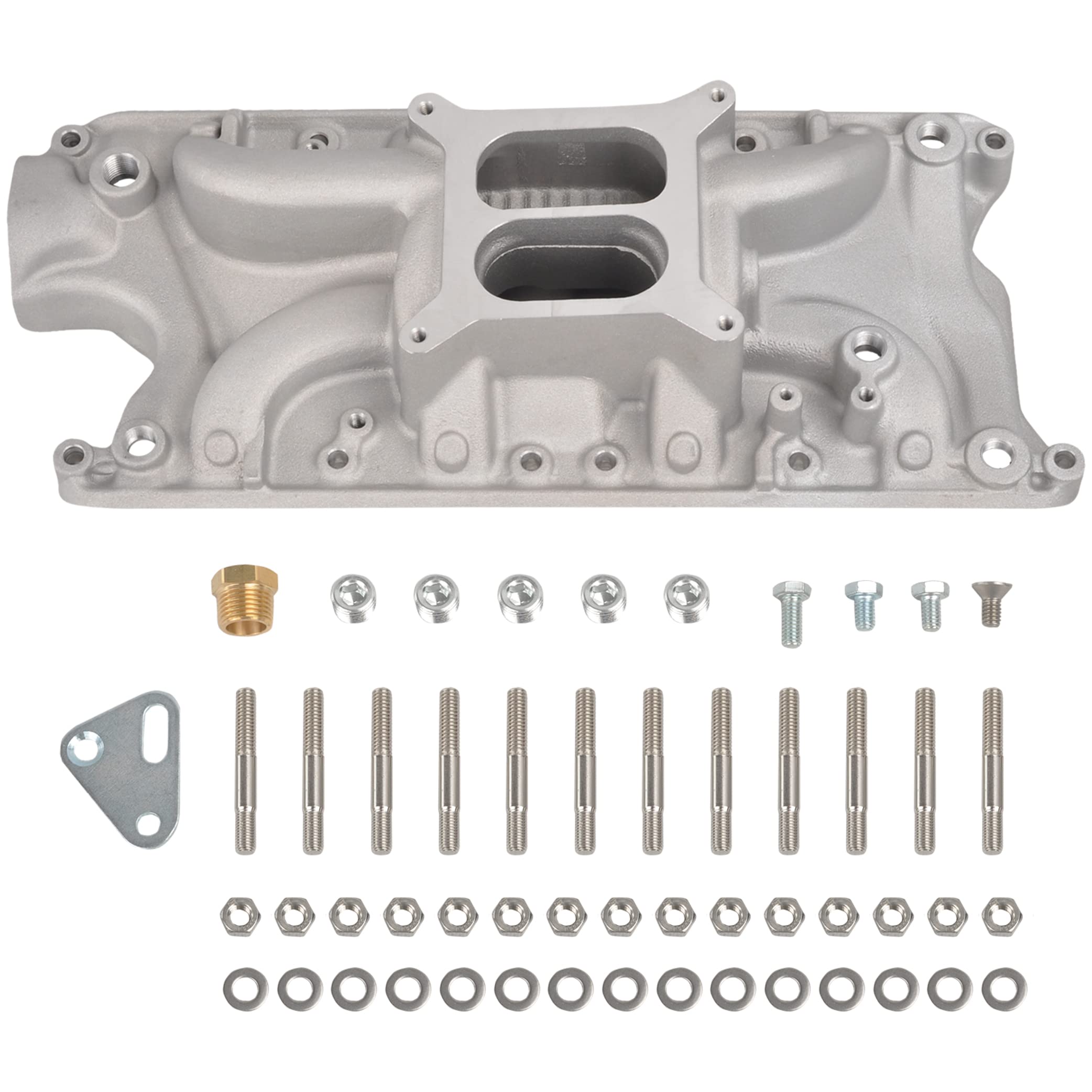 BATONECO Dual Plane Satin Aluminum Intake Manifold Compatible with SBF ...