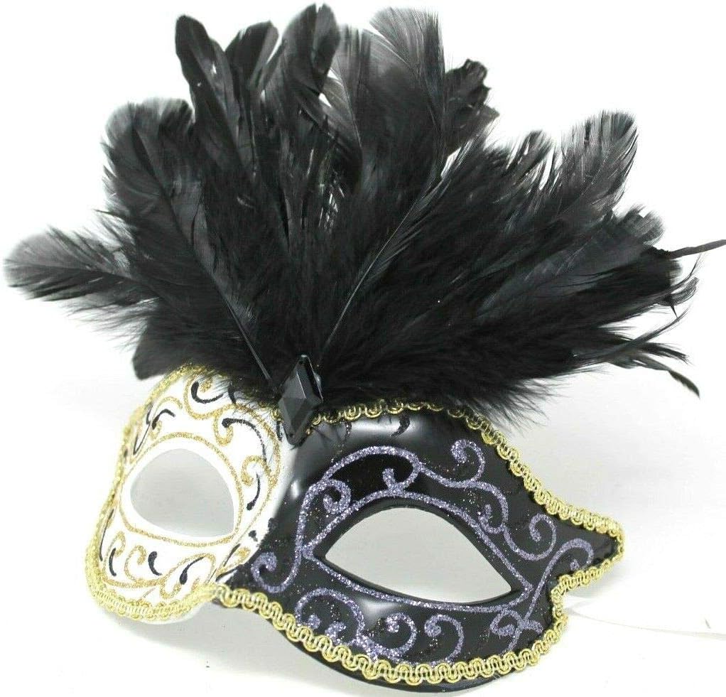 BLACK IVORY & GOLD VENETIAN MASQUERADE PARTY EYE MASK WITH LONG ...