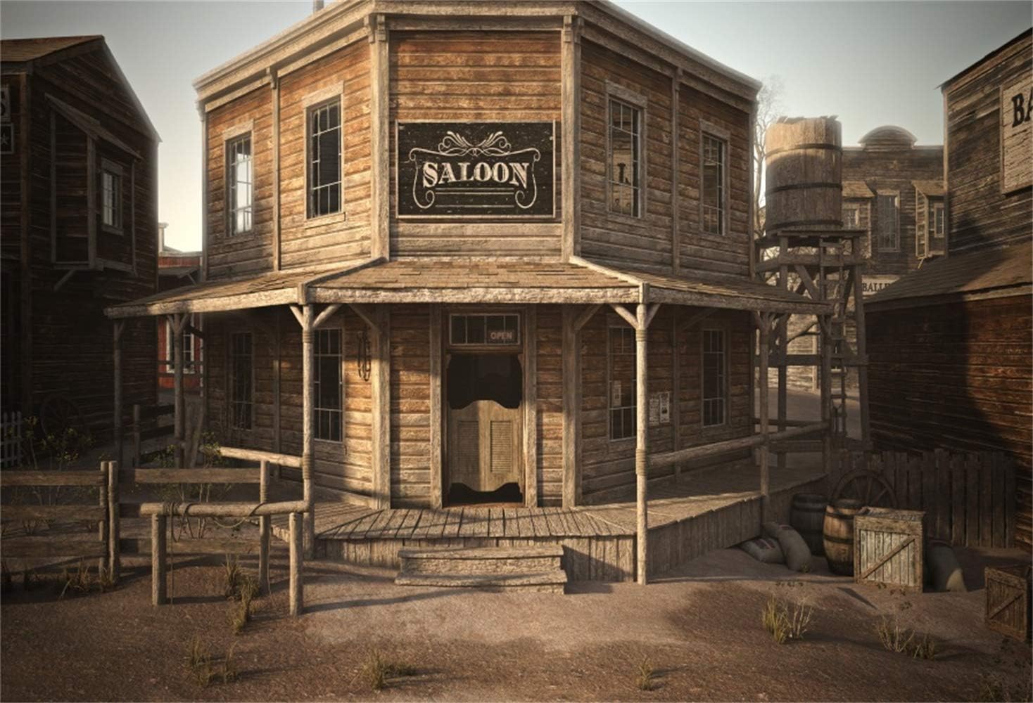 Amazon.com : Laeacco 8x6.5ft Dusk Wild West Old Saloon Doorway Vinyl ...