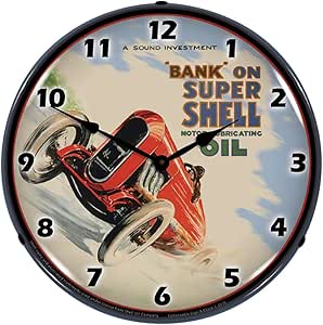 Amazon.com: Shell Oil Vintage Race Car Lighted Wall Clock: Home & Kitchen