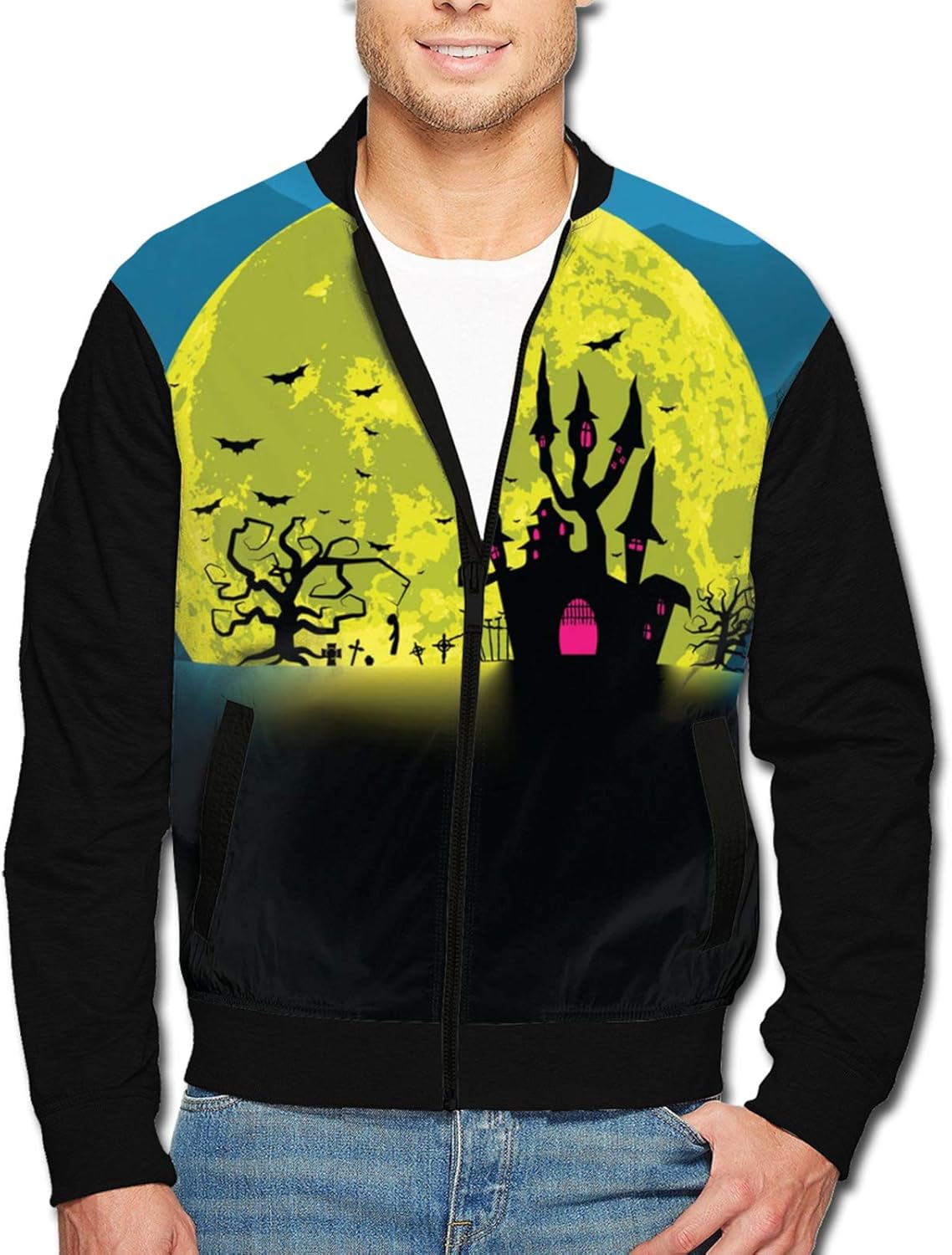 Spooky Halloween Men's Stand Collar Zipper Jacket at Amazon Men’s ...