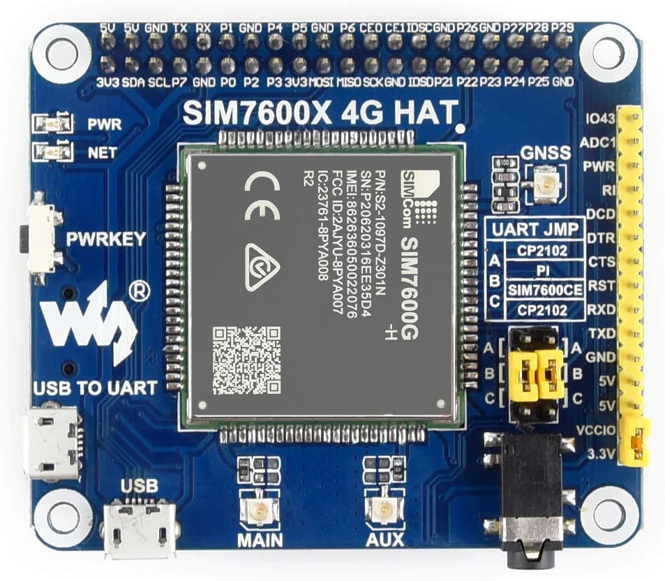 Waveshare 4G/3G/2G/GSM/GPRS/GNSS HAT for Raspberry Pi Jetson Nano Based ...
