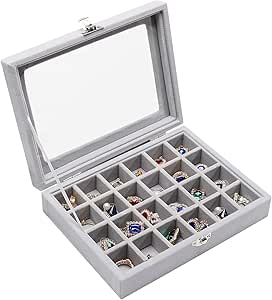 Amazon.com: Stylifing Clear Lid Velvet 24 Grid Jewelry Organizer Box ...