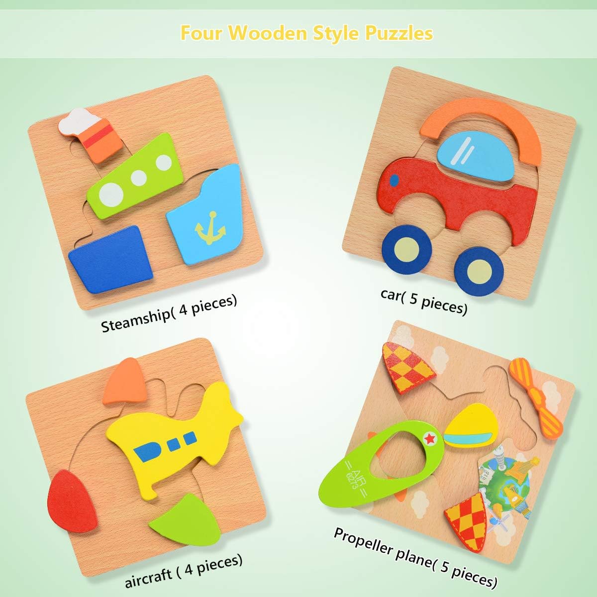 FORMIZON Wooden Puzzles, 4 Pack Wooden Jigsaw Puzzles for Kids 3D ...