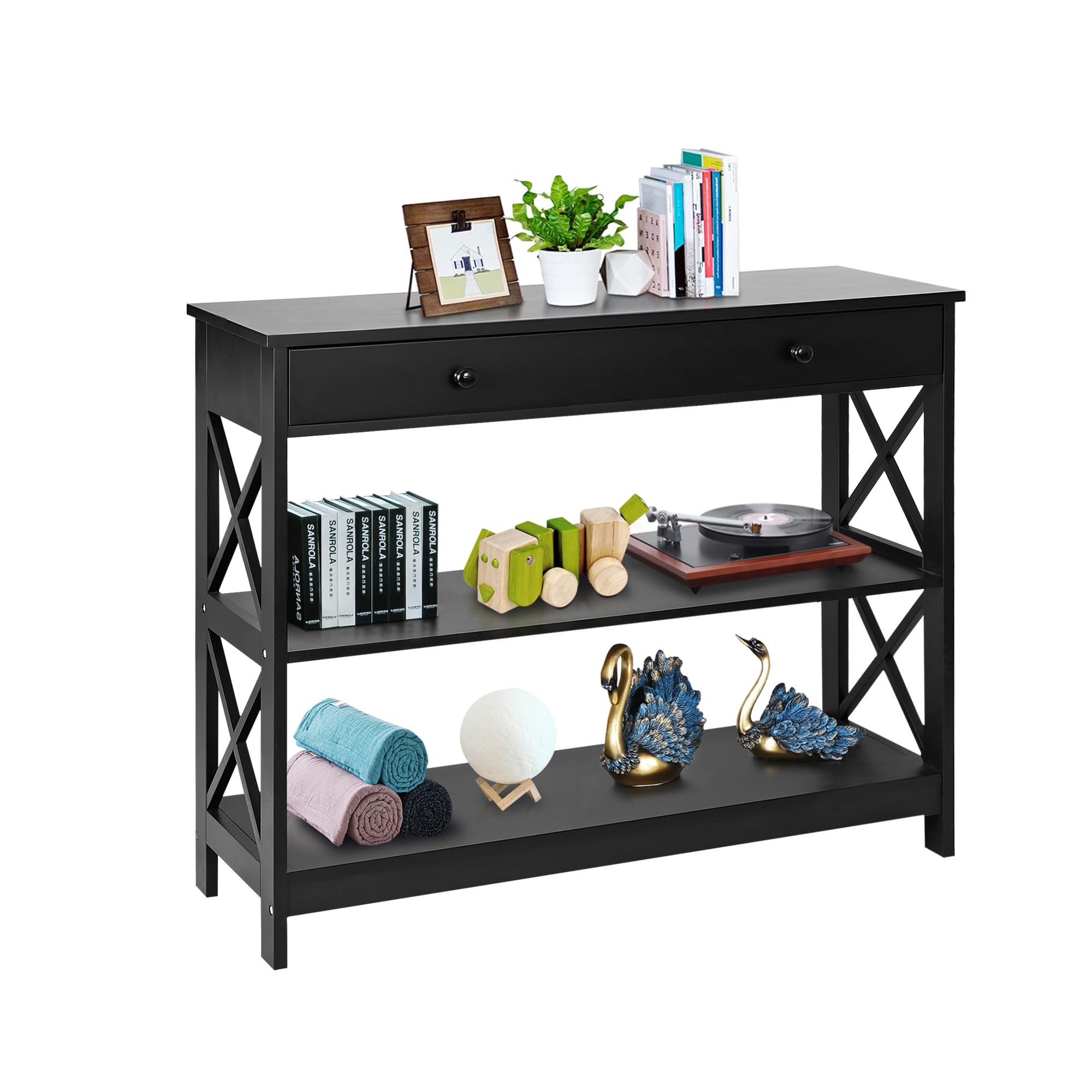 Mua SUPER DEAL Wood Console Table 3 Tier Sofa Table with Drawer and ...