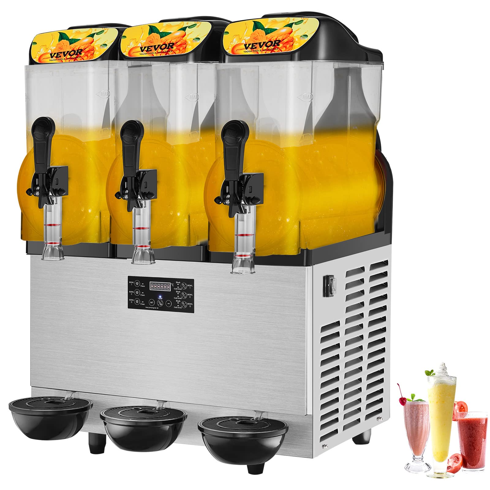 VEVOR Commercial Slushy Machine, 36L Triple Tank Frozen Drink Machine ...