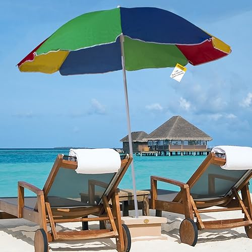 5.3ft/1.6m Garden Beach Patio Tilting Tilt Multi coloured Umbrella ...