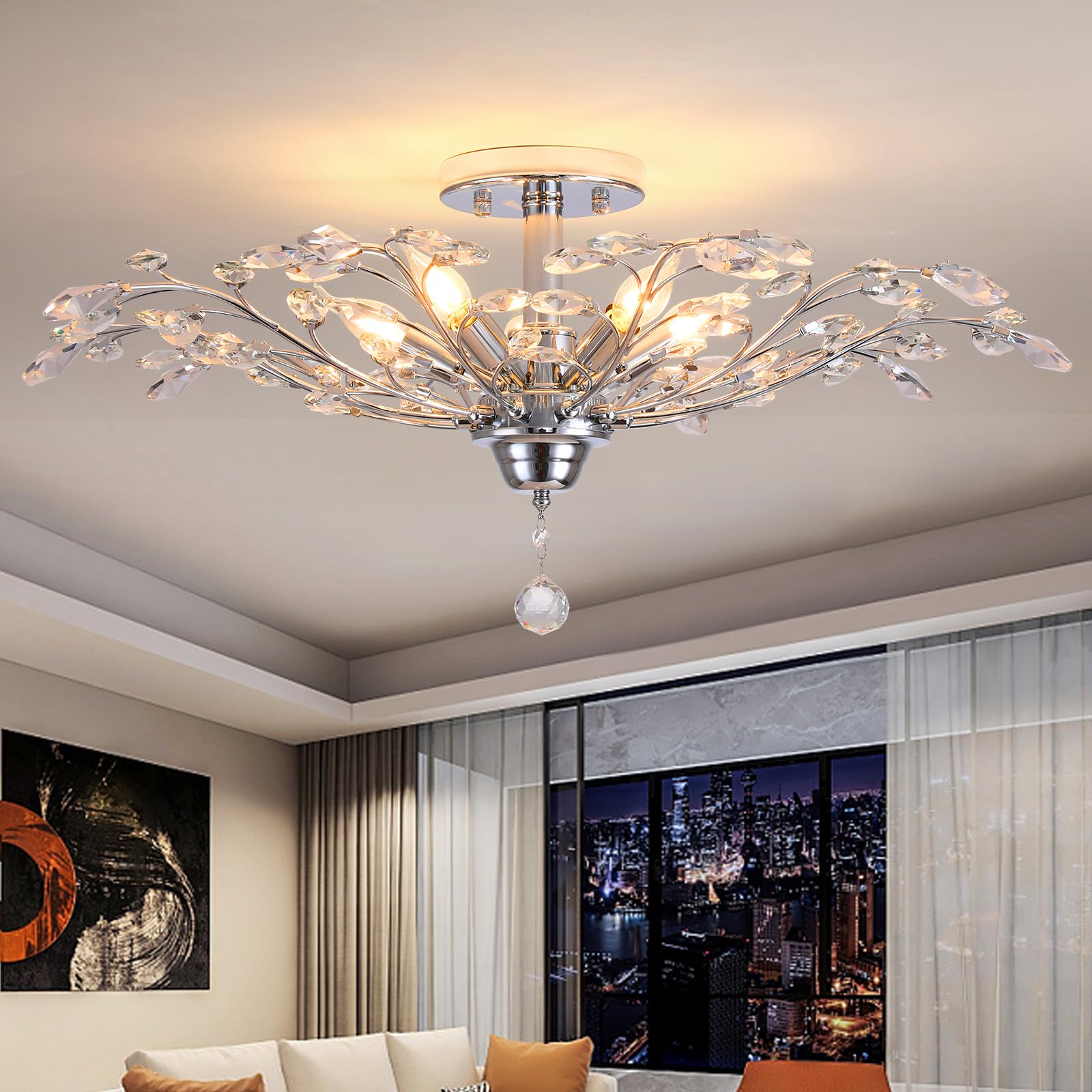 Ganeed Frozen Crystal Branch Close to Ceiling Light Chrome Silvery ...