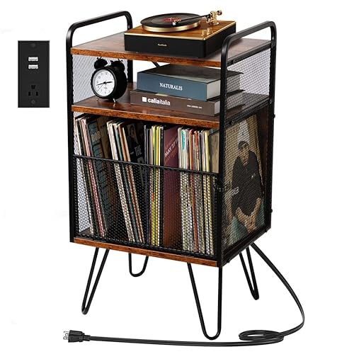 Hadulcet 3-Tier Record Player Stand, Turntable Stand with USB Ports and ...