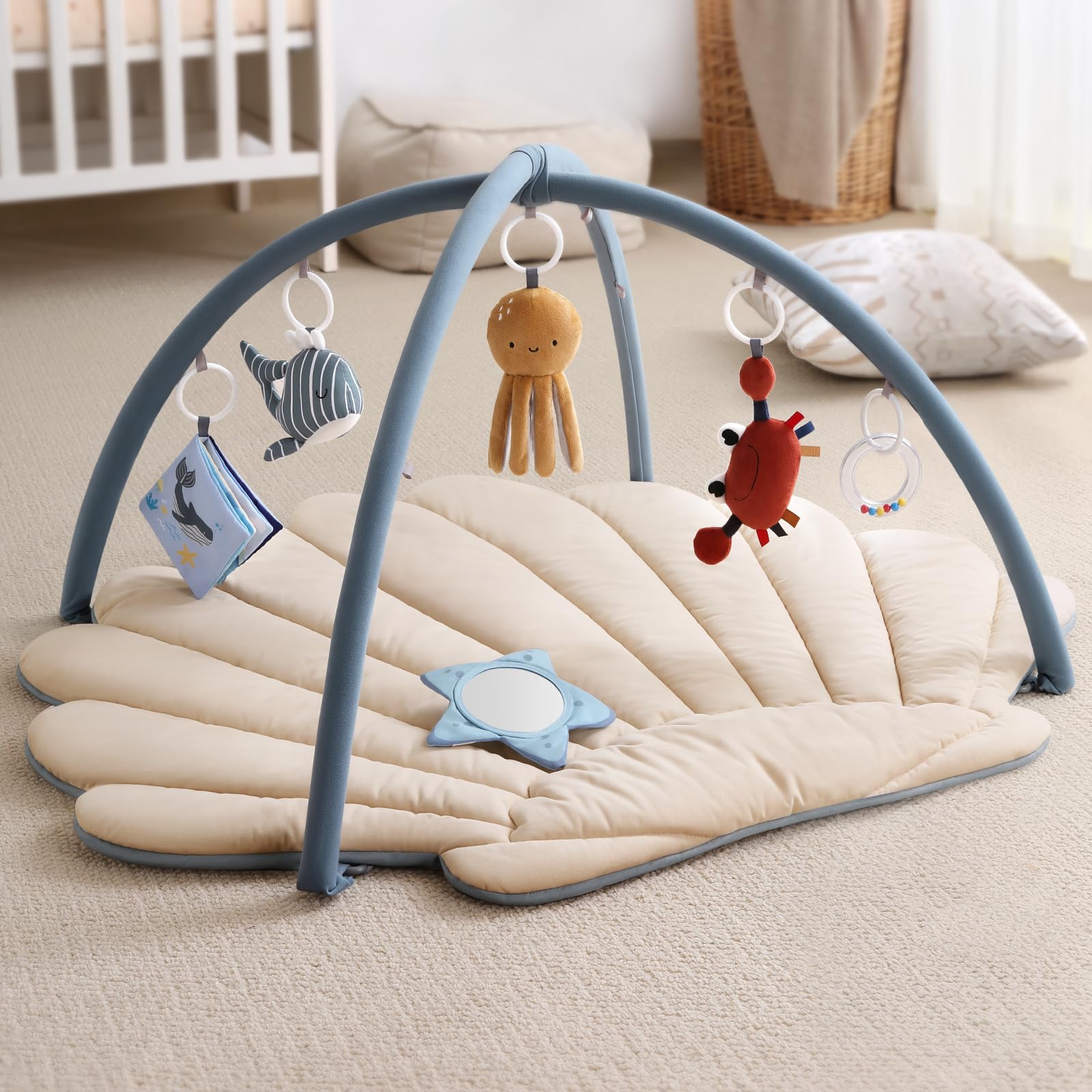 Mua Shell Baby Play Gym Mat, Softer & Enlarged Tummy Time Mat w 6 ...