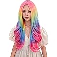 Amazon.com: BERON Rainbow Wig Long Wavy Wig Rainbow Wig for Women Girls ...
