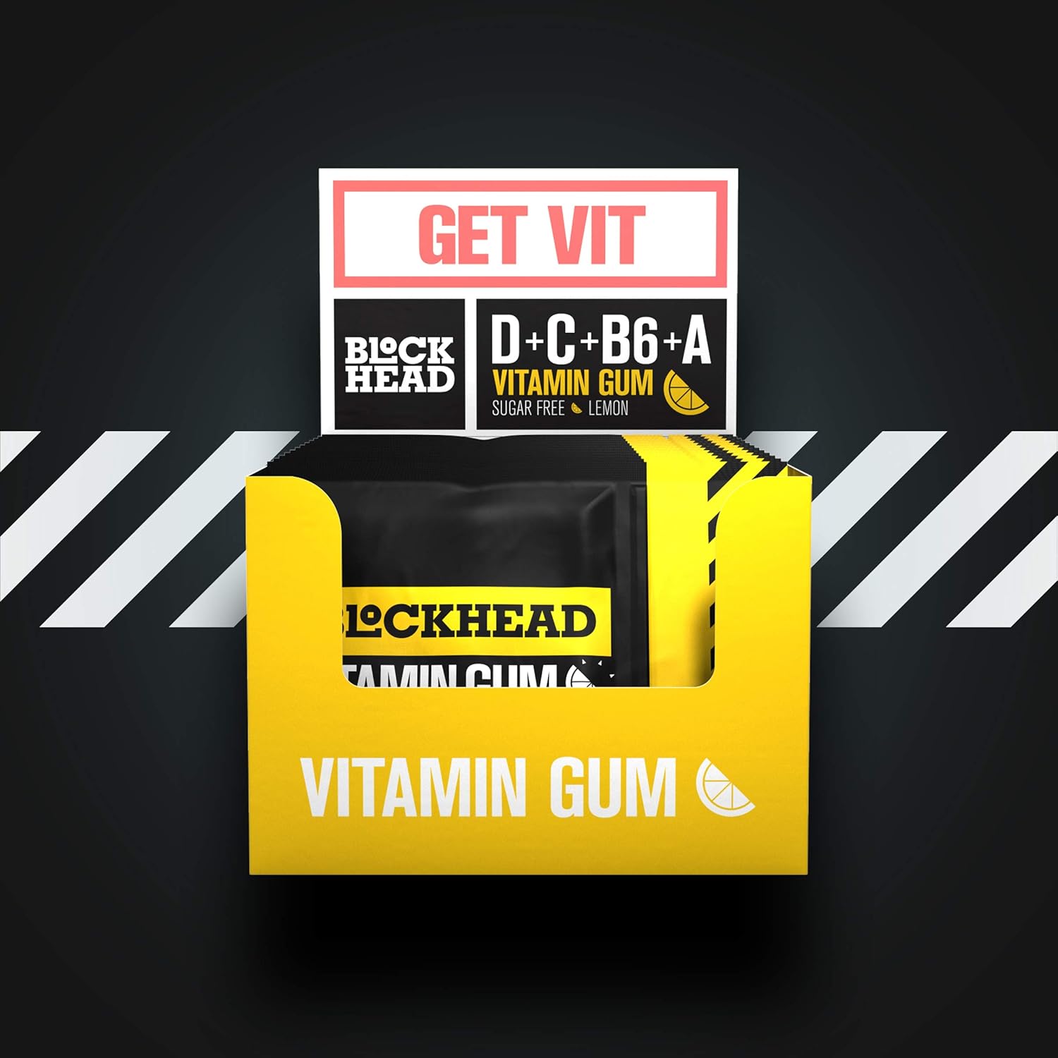 BLOCKHEAD Lemon Multivitamin Chewing Gum | Vitamins D, C, B6 & A ...